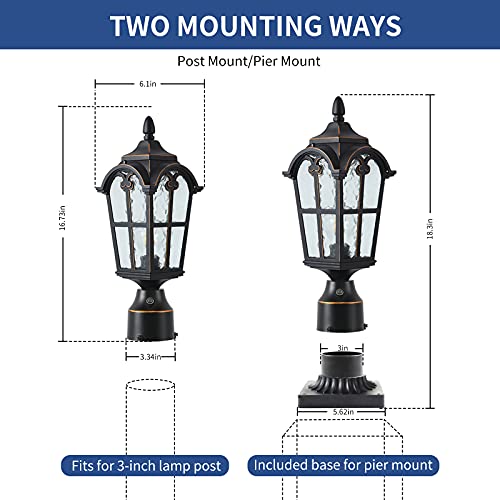 LONEDRUID Dusk to Dawn Outdoor Lamp Post Lights Waterproof Exterior Pole Lantern Lighting Fixtures with 3-Inch Pier Mount Base for Garden Patio Yard Pathway Driveway