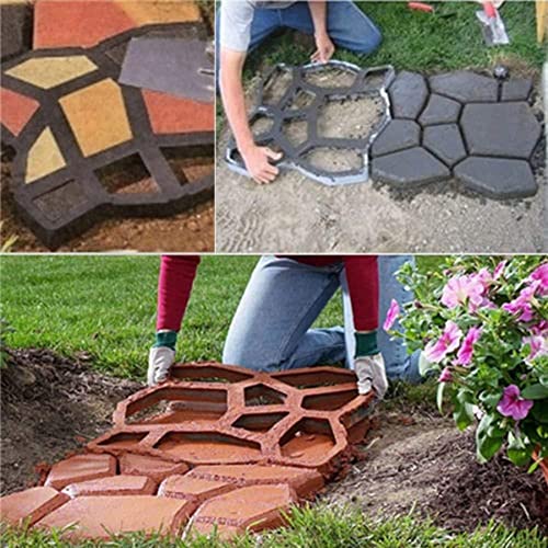 Concrete Molds and Forms, 4 Pack Reusable Pathmate Stone Moldings DIY Paving Pavement Walk Maker Irregular Stepping Stone Paver Walkways Cement Molds for Patio, Lawn & Garden, 13.8x13.8x1.4 inch