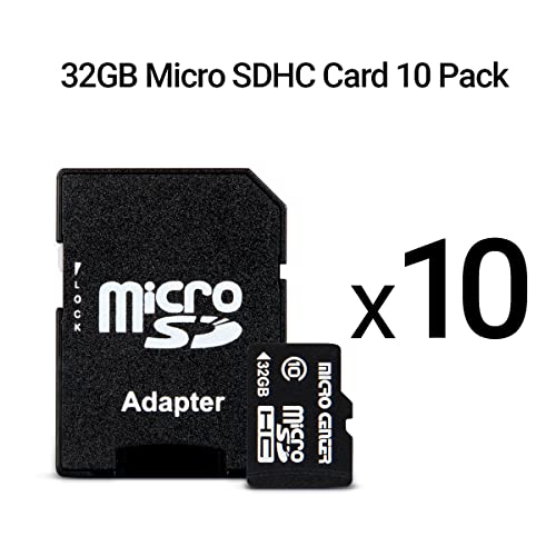 Micro Center 32GB Class 10 Micro SDHC Flash Memory Card 10 Pack with Adapter for Mobile Device Storage Phone, Tablet, Drone & Full HD Video Recording - 80MB/s UHS-I, C10, U1 (10 Pack)