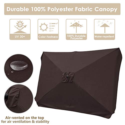 Yescom 10x6.5ft (2x3m) Rectangle Aluminum Outdoor Patio Umbrella with Valance Sunshade Crank Tilt Garden Dark Brown