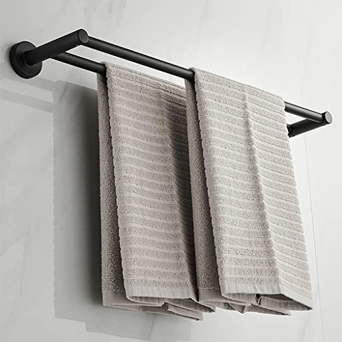 Bath Towel Bar Black Bathroom Towel Rack, Punch-Free Bathroom Rack, Stainless Steel Hand-Washing Towel Bar Double-Layer Household Towel Holder (Color : Elegant Black 40cm)