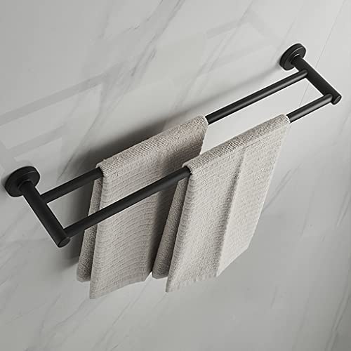 Bath Towel Bar Black Bathroom Towel Rack, Punch-Free Bathroom Rack, Stainless Steel Hand-Washing Towel Bar Double-Layer Household Towel Holder (Color : Elegant Black 40cm)