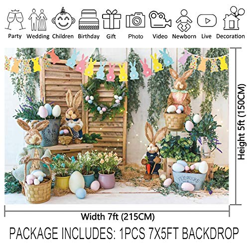 Swepuck 7x5ft Durable Fabric Easter Backdrop Spring Garden Rabbit Decoration Flower Stand Photography Background Bunny Flag Party Supplies Newborn Baby Portrait Photo Booth Props