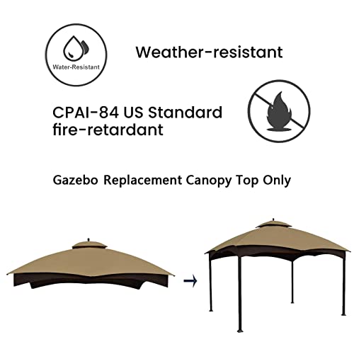 Tanxianzhe Replacement Canopy Top Double Tiered Canopy Cover Roof with Air Vent ONLY FIT for Lowe's Allen Roth 10'x12β Gazebo #GF-12S004B-1 (Khaki)