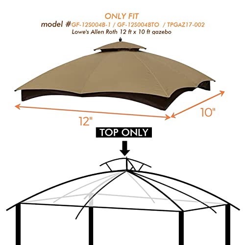 Tanxianzhe Replacement Canopy Top Double Tiered Canopy Cover Roof with Air Vent ONLY FIT for Lowe's Allen Roth 10'x12β Gazebo #GF-12S004B-1 (Khaki)