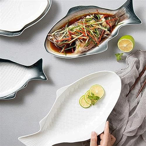 PacuM ?Kitchen Dinner Plates Sets Creative Fish-Shaped Ceramic Plate Household Fish Plate Steamed Fish Plate Restaurant Snack Plate Kitchen Tableware Ceramic Flat Plates Set Plate