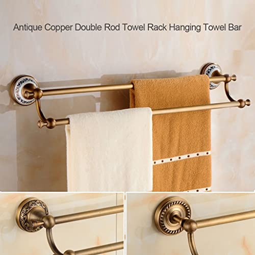 Bath Towel Bar Antique Copper Double Rod Towel Rail, Bronze Bathroom Bathroom Towel Rack Towel Holder (Color : A Double Pole 60cm)