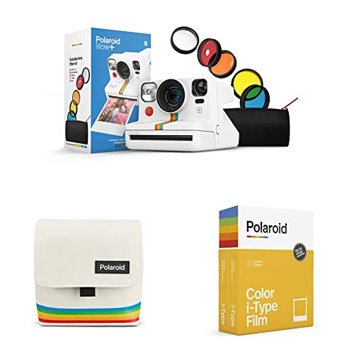Polaroid Now+ White (9062) - Bluetooth Connected I-Type Instant Film Camera with Bonus Lens Filter Set & Box Camera Bag, White (6057) & for I-Type Double Pack, 16 Photos (6009)