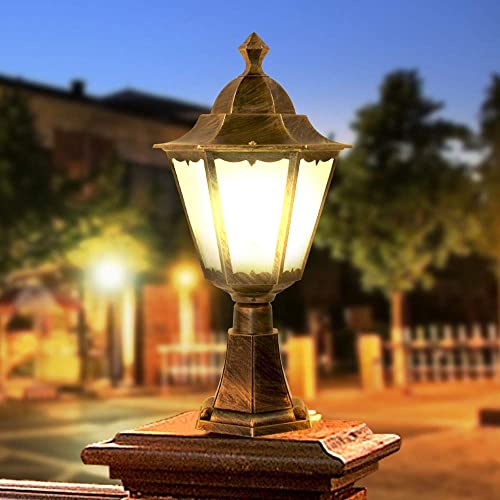 MODEBHD Rustproof Patio Column Light High Brightness E27 Edison Glass Post Lamps Outdoor Waterproof Aluminum Pillar Lantern for Villa Garage Clubhouse Swimming Pool Floor-Standing Lighting