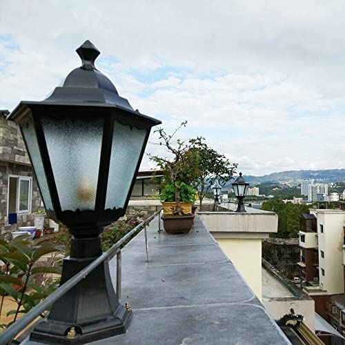 MODEBHD Rustproof Patio Column Light High Brightness E27 Edison Glass Post Lamps Outdoor Waterproof Aluminum Pillar Lantern for Villa Garage Clubhouse Swimming Pool Floor-Standing Lighting