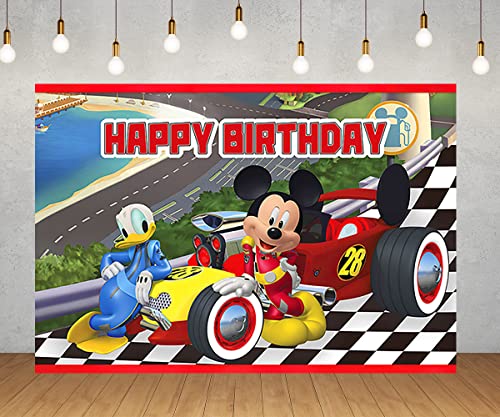 Mickey and The Roadster Racers Backdrop for Birthday Party Decorations Mickey Banner for Baby Shower Party Supplies 5x3ft