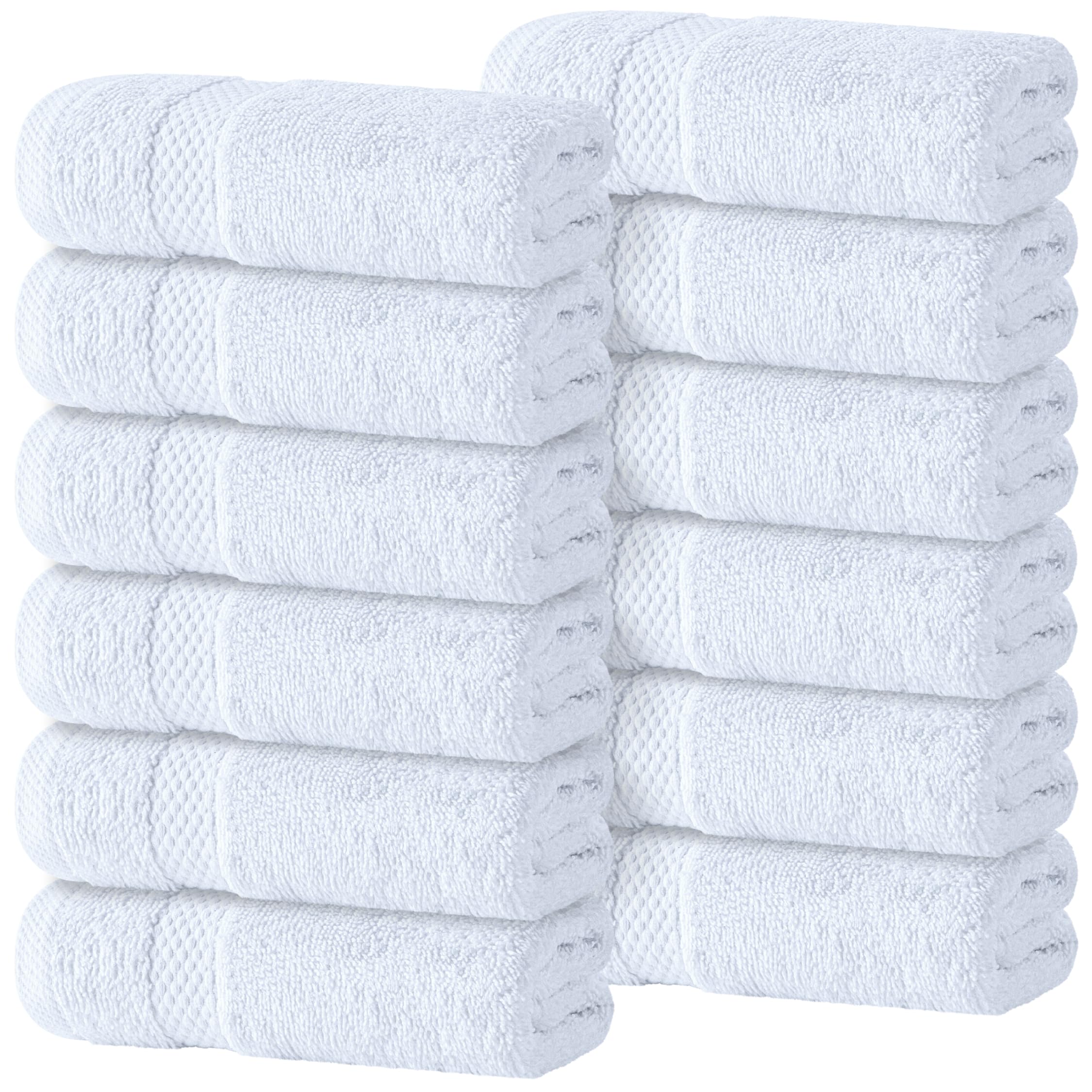 WhiteClassic Luxury Cotton Washcloths - Large Hotel Spa Bathroom Face Towel | 12 Pack | White