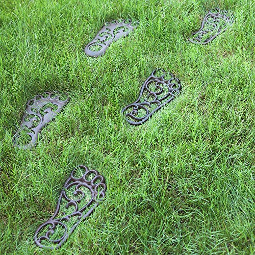 Sungmor Heavy Duty Cast Iron Stepping Mat - Retro Style Left & Right Footprint Front Door Mat Ground Decor - Outdoor Garden Lawn Panel Decorative Stepping Metal Stone - 11.8x5.5Inch & 1 Pair Pack