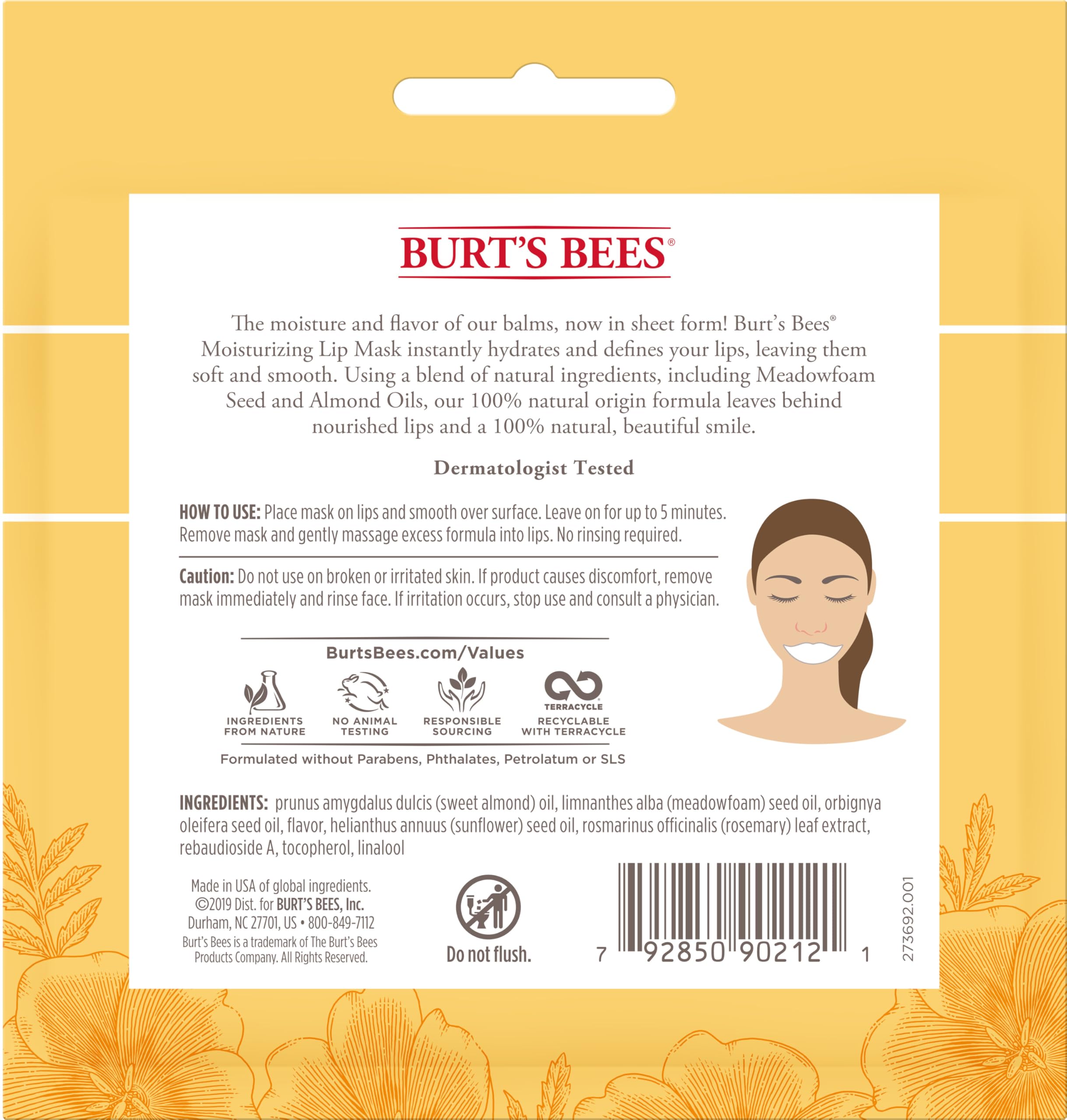 Burt's Bees Lip Masks Easter Basket Stuffers, Ultra Conditioning Lip Care Spring Gift for Women, for All Day Hydration, 100% Natural, Single Use (6 Count)