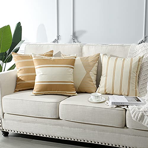 OTOSTAR Pack of 4 Waterproof Throw Pillow Covers 18x18 Inch Geometry Outdoor Decorative Pillow Case Garden Pillow Covers Square Cushion Case Pillows Shell for Patio Furniture Couch Tent (Light Coffee)