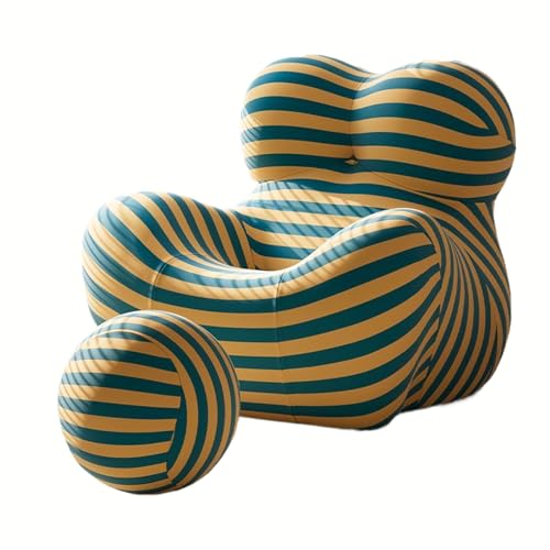 ESRADA Mother's Arms Lazy Sofa Chair,Accent Comfy Arm Chair and Ottoman,No-wash Ice Silk Lazy Chair and Ball Footrest Stool Set,Leisure Sofa Reading Chair green-30 * 28inch