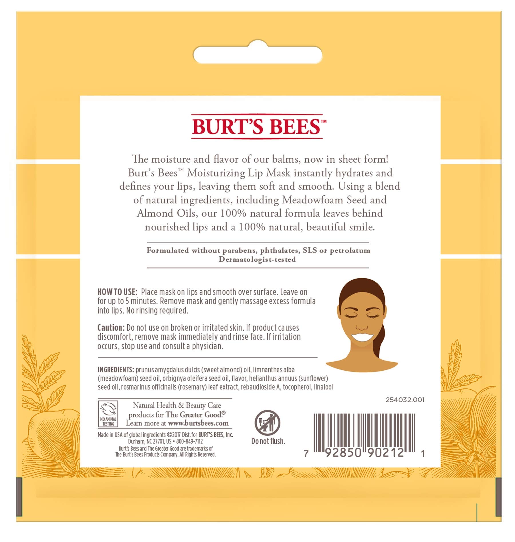 Burt's Bees Lip Masks Easter Basket Stuffers, Ultra Conditioning Lip Care Spring Gift for Women, for All Day Hydration, 100% Natural, Single Use (6 Count)