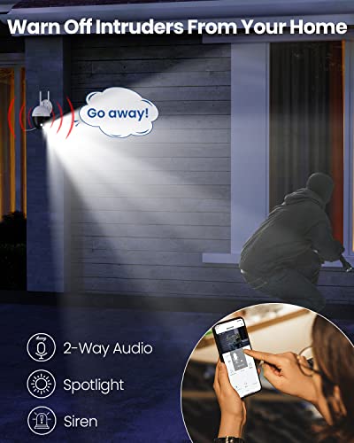 MUBVIEW 2K Security Camera Outdoor, Security Cameras with 360° PZT View, 2.4G WiFi Wired Home Surveillance Cameras, Color Night Vision, Motion Detection, Siren, 2 Way Talk, 24/7, Works with Alexa