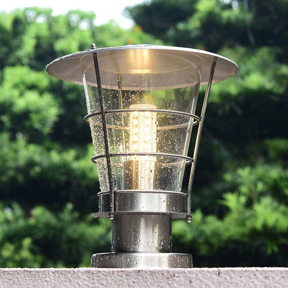 MODEBHD European Traditional Retro Acrylic Lampshade Column Lamps Lantern Outdoor E27 Pillar Lamp Balcony Waterproof Pillar Lights Round Shape Boundary Villa Park Decoration Rainproof Post Light