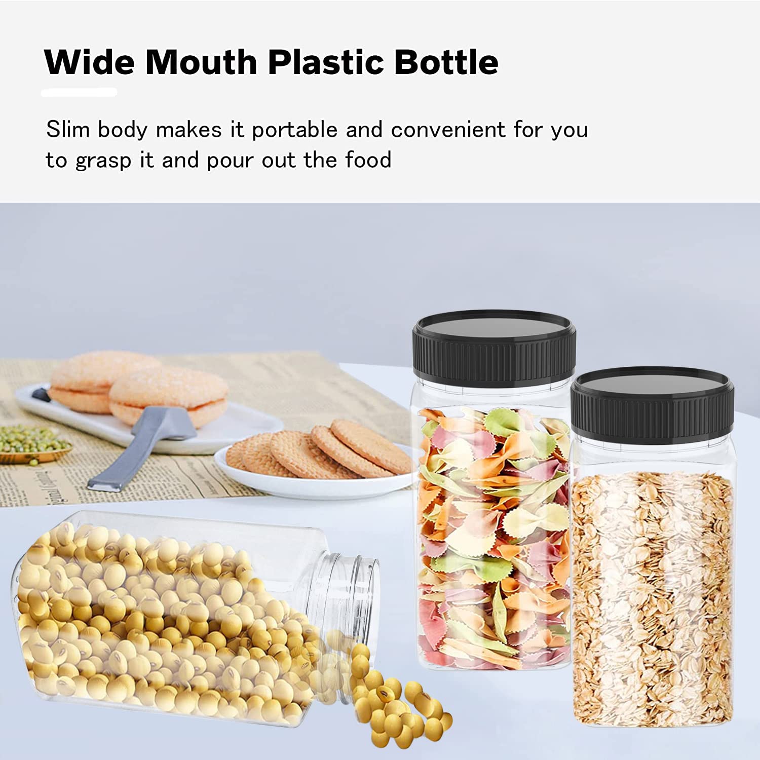14 Ounce Storage Jars Refillable Clear Plastic Jars for Kitchen and Household Storage, 6 Pack