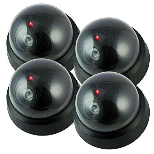Dummy Security Camera Fake Camera Outdoors Dummy Dome Wireless Surveillance System Motion Light Realistic Look with Flashing Red LED Light 4 Pack
