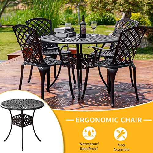 Withniture 42 Inch Cast Aluminum Patio Table,Outdoor Dining Table,Round Patio Bistro Table with Umbrella Hole Conversation Table,for Garden,Patio,Yard(Antique Bronze)
