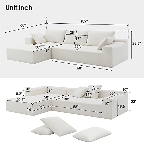 Oversized Modular Sectional Sofa with Reversible Chaise & Thick Cushion, Modern Chenille Upholstered L Shaped Cloud Couch, Comfy Deep Seat Corner Sofa&Couch Sofabed for Living Room Furniture Set