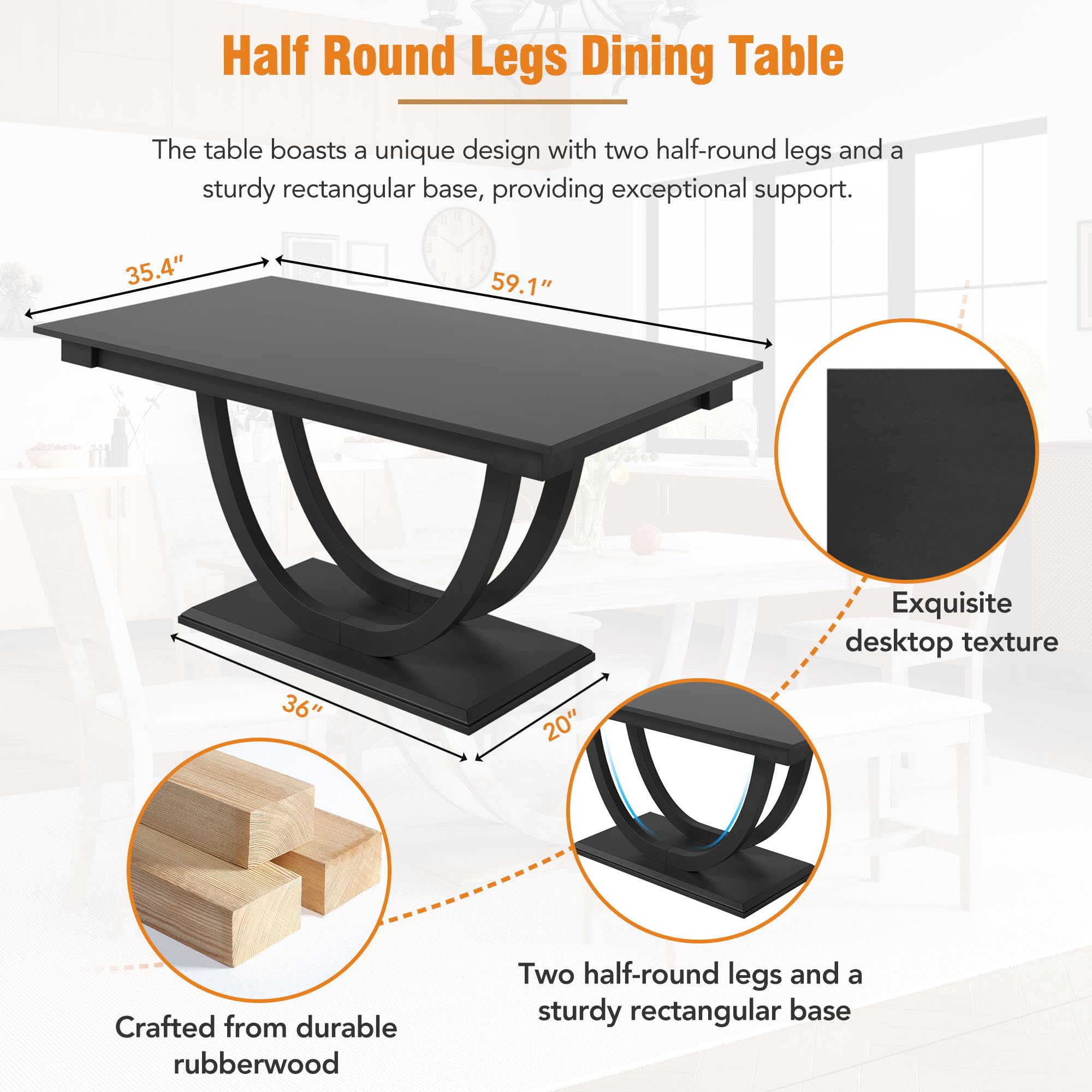 Modern Style 6-Piece Half Round Dining Table Set, Wood Kitchen Table Set with Long Bench and 4 Dining Chairs, Dining Room Table Set for 6 People, Living Room Furniture(Gray)