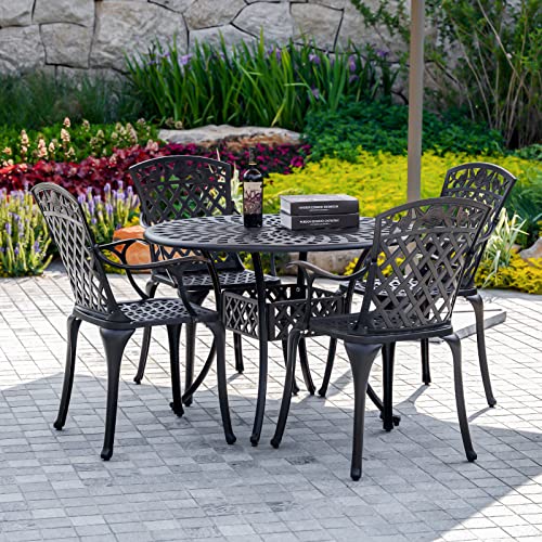 Withniture 42 Inch Cast Aluminum Patio Table,Outdoor Dining Table,Round Patio Bistro Table with Umbrella Hole Conversation Table,for Garden,Patio,Yard(Antique Bronze)