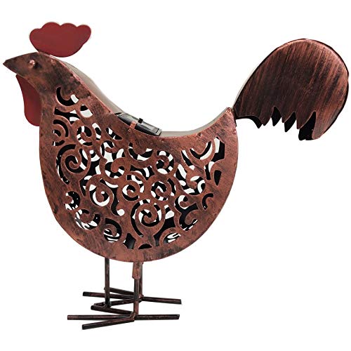 JFRISING Solar Metal Scroll Rooster Garden Sculpture, 3 D Rooster Statue Lantern Lights Table Outdoor Solar Light Art Decor & Ornament for Patio Courtyard for Harvest Thanksgiving Halloween Christmas