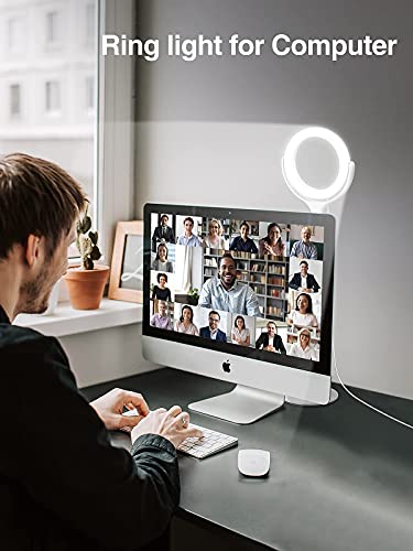 elitehood 8’’ Ring Light for Computer & Video Conference Lighting Kit, Desk LED Circle Light with Stand & Phone Holder for Zoom Call Lighting, Webcam Camera Meeting, Office Laptop Video Conferencing