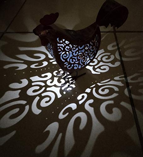 JFRISING Solar Metal Scroll Rooster Garden Sculpture, 3 D Rooster Statue Lantern Lights Table Outdoor Solar Light Art Decor & Ornament for Patio Courtyard for Harvest Thanksgiving Halloween Christmas