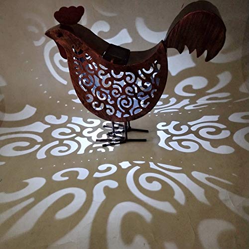 JFRISING Solar Metal Scroll Rooster Garden Sculpture, 3 D Rooster Statue Lantern Lights Table Outdoor Solar Light Art Decor & Ornament for Patio Courtyard for Harvest Thanksgiving Halloween Christmas