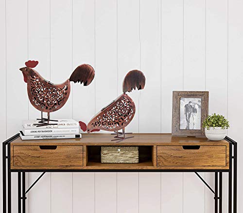JFRISING Solar Metal Scroll Rooster Garden Sculpture, 3 D Rooster Statue Lantern Lights Table Outdoor Solar Light Art Decor & Ornament for Patio Courtyard for Harvest Thanksgiving Halloween Christmas