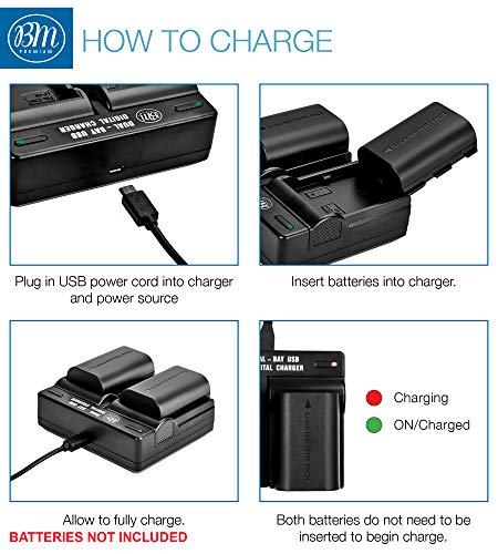 BM LP-E6N Dual Bay Battery Charger for Canon EOS R, EOS R5, EOS R6, EOS R6 II, EOS R7, EOS 90D, EOS 60D, EOS 70D, EOS 80D, EOS 5D IV, EOS 6D, EOS 6D II, EOS 7D, EOS 7D II, C700, XC10, XC15 Cameras