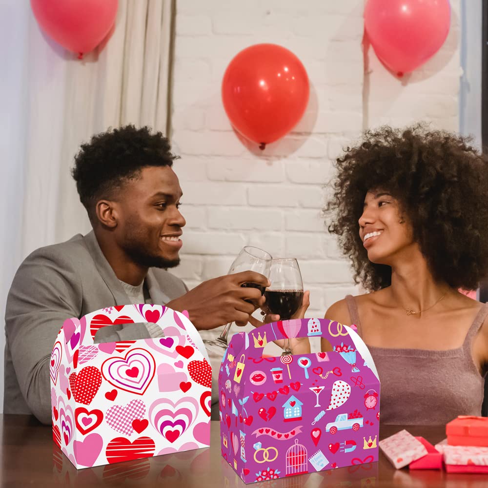 DmHirmg Valentine's Treat Boxes - Valentine's Day Heart Gift Boxes Valentines Candy Boxes Red Pink Purple White Goodie Boxes for Valentine's Day Birthday Party Decoration School Classroom