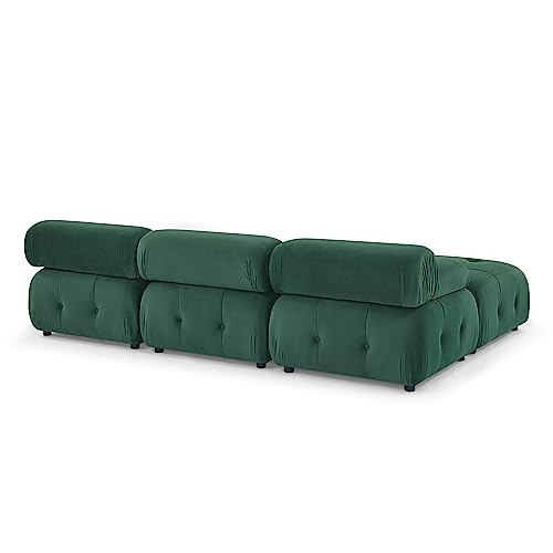 ERYE DIY Combination w/3 Single Seats and Movable Ottoman, Modern Convertible Modular Sofa & Couch Cloud Deep Seater Sofá, 93", Green Velvet Button Tufted
