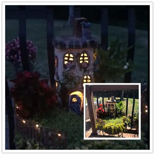 Robkea, 36 Inch Mini Fence Fairy Garden Fence & Waterproof LED 40FT 100 LED Solar String Lights with 8 Lighting Modes | Fairy Garden Accessories Outdoor(Brown)