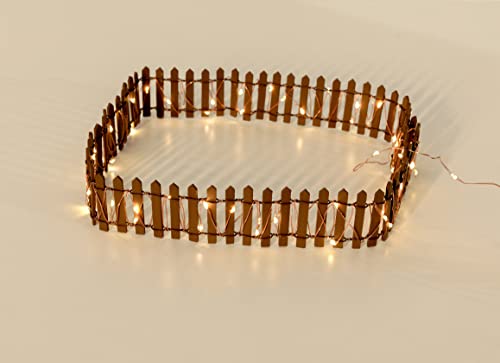 Robkea, 36 Inch Mini Fence Fairy Garden Fence & Waterproof LED 40FT 100 LED Solar String Lights with 8 Lighting Modes | Fairy Garden Accessories Outdoor(Brown)