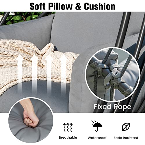 Giantex Egg Chair Hammock Stand - Hanging Swing with Stand, Folding Swinging Chair with Soft Cushion & Pillow, Wicker Rattan Hanging Chair for Bedroom,Garden, Patio Foldable Hammock Chair (Grey)