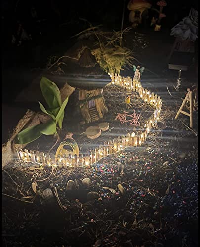 Robkea, 36 Inch Mini Fence Fairy Garden Fence & Waterproof LED 40FT 100 LED Solar String Lights with 8 Lighting Modes | Fairy Garden Accessories Outdoor(Brown)