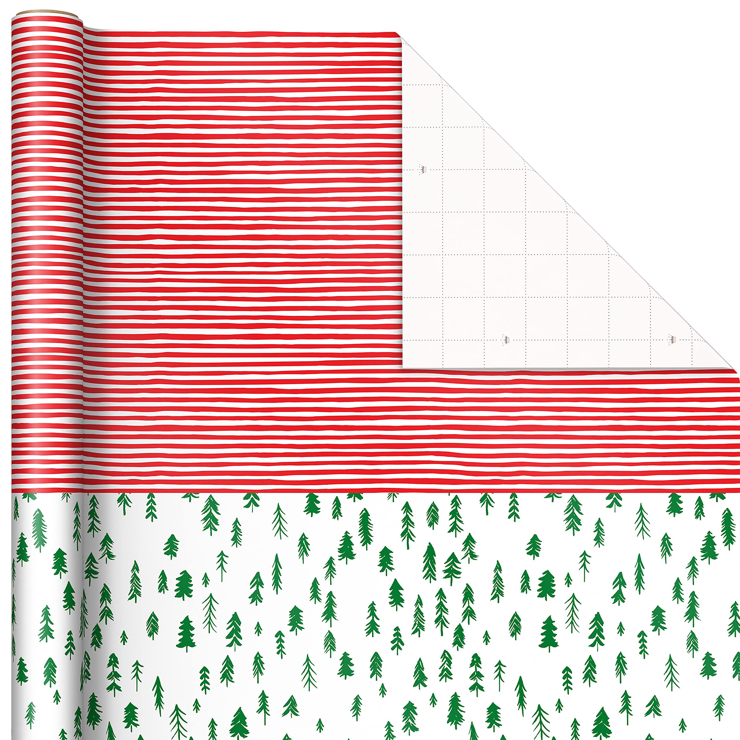 Hallmark Christmas Wrapping Paper Jumbo Rolls with Cut Lines on Reverse (2 Rolls, 4 Designs: 160 Sq. Ft. Ttl) Red Dots on White, Snowflakes on Navy, Red and White Stripes, Evergreen Trees