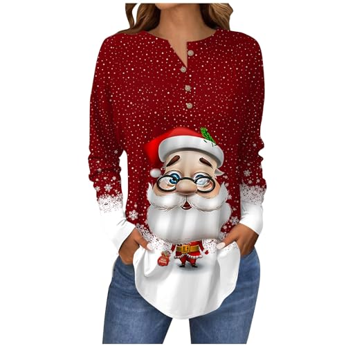 Christmas Oversized Sweatshirts for Women Button Up Sweatshirt Lightweight Plus Size Pullover Comfort Outfits Athletic Shirts Women Shirts(3-Wine,X-Large)