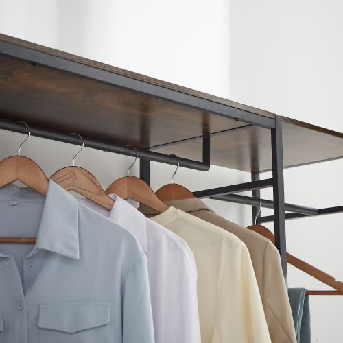 Wekity Freestanding Closet Organizer Heavy Duty, Closet Clothes Organizer, Freestanding Closet Organizer System, Holds 350 Lbs Metal Closet Rack, Clothes Rack (Rustic Brown)