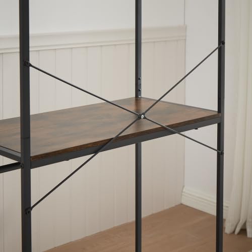 Wekity Freestanding Closet Organizer Heavy Duty, Closet Clothes Organizer, Freestanding Closet Organizer System, Holds 350 Lbs Metal Closet Rack, Clothes Rack (Rustic Brown)