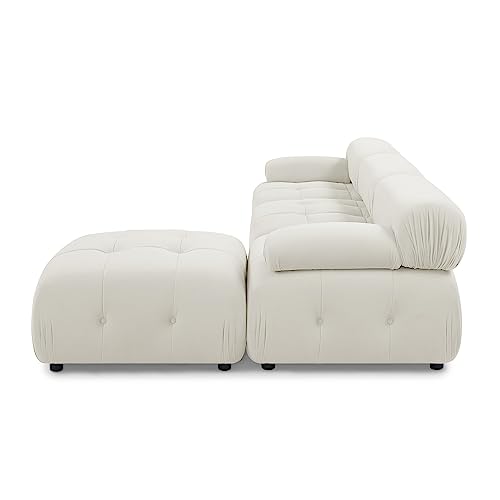 ERYE Cute Sectional DIY Combination Modern Convertible Modular Sofa & Couch Cloud Deep Seater Sofá, 93", Beige Velvet Button Tufted