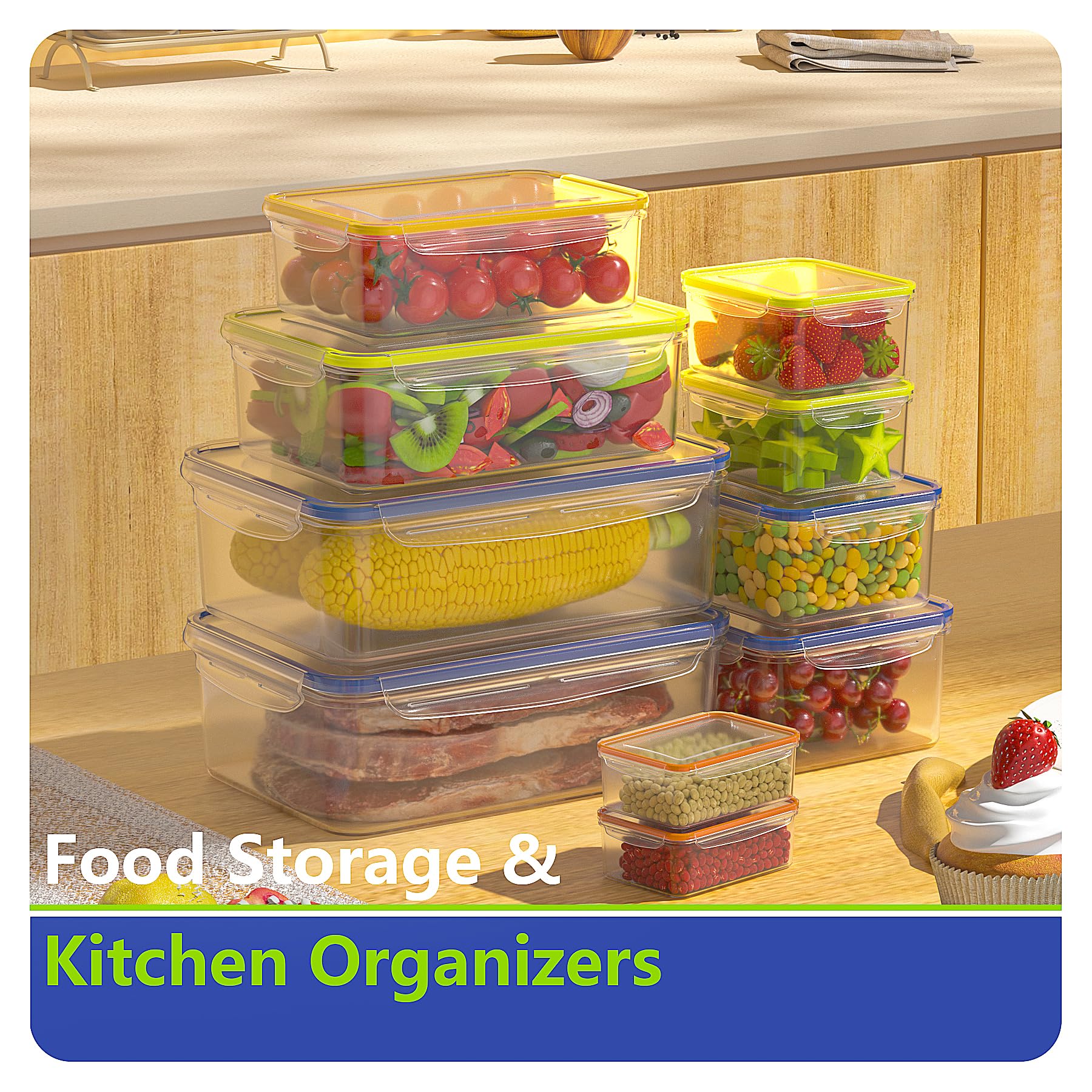 22 Pack Food Storage Containers with Lids, Reusable Plastic Meal Prep Containers, Microwave/Freezer/Dishwasher Safe Clear Airtight Containers