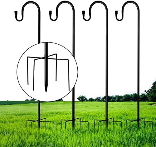 47 Inch Outdoor Shepherd Hook with 5 Prong Base(2 Packs),Adjustable Hanger for Outdoor,Garden Flower Planter,Bird Feeder,Plant Baskets (Black)