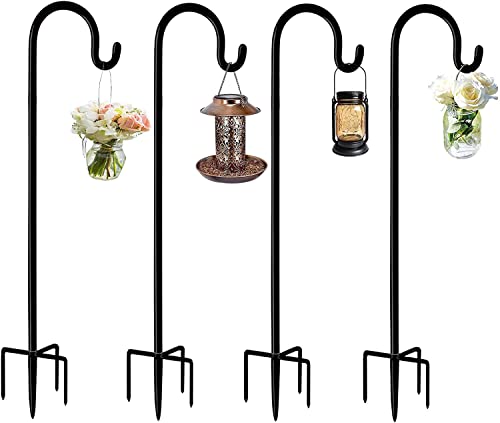 47 Inch Outdoor Shepherd Hook with 5 Prong Base(2 Packs),Adjustable Hanger for Outdoor,Garden Flower Planter,Bird Feeder,Plant Baskets (Black)
