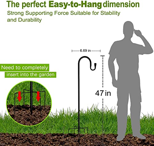 47 Inch Outdoor Shepherd Hook with 5 Prong Base(2 Packs),Adjustable Hanger for Outdoor,Garden Flower Planter,Bird Feeder,Plant Baskets (Black)